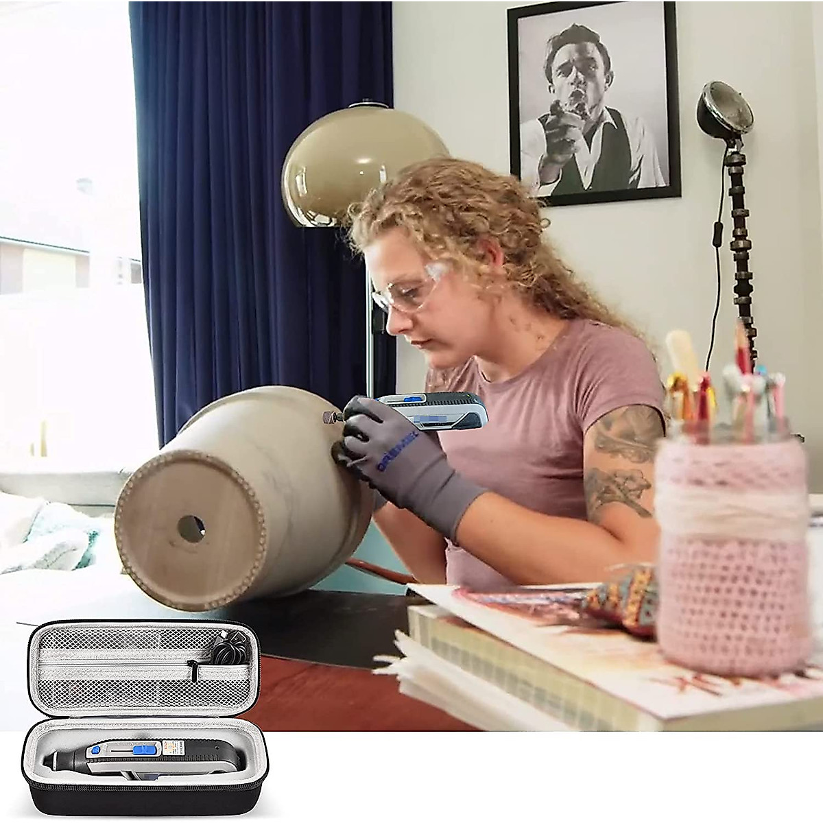 Case Compatible with Dremel Lite 7760 N/10 4V Li-Ion/ PawControl 7760-PET Dog Cordless Rotary Tool Multi-Purpose Kit, Zipper Mesh Pocket Storage Holder for USB Charging Accessory Changes (Bag Only)