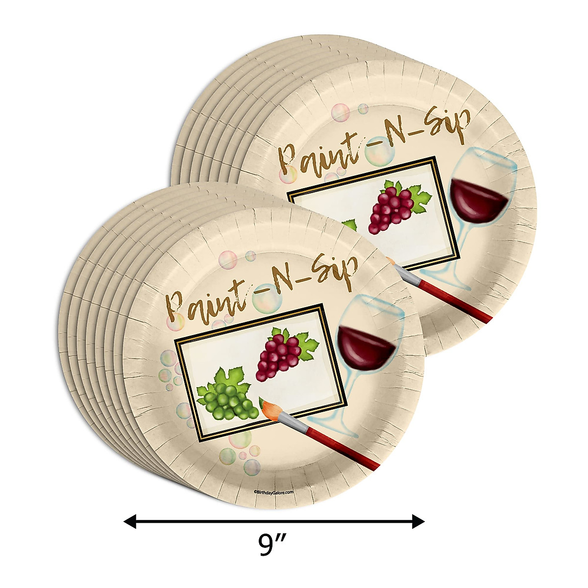 Birthday Galore Paint and Sip Party Supplies - 64 Piece Disposable Tableware Set For Bridal Shower - Wine Paper Plates Napkins Cups - Kit for 16