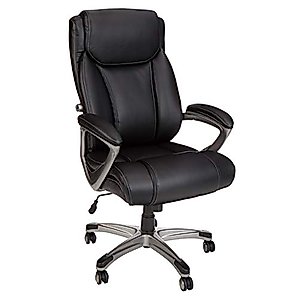 Amazon Basics Big & Tall Executive Computer Desk Chair With Lumbar Support, Adjustable Height and Tilt, 350Lb Capacity, Black With Pewter Finish, 28.5" D x 30.25" W x 47.9" H