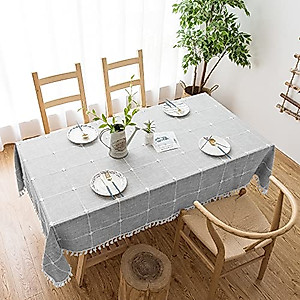 Oubonun Rustic Lattice Tablecloth (55"x70") Cotton Linen Grey Rectangle Table Cloths for Kitchen Dining, Party, Holiday, Christmas, Buffet