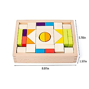 Wooden Building Blocks Set for Toddlers ,Stacking Bricks Board Games,Educational Preschool Learning Toys for 30 Blocks with Wooden Box