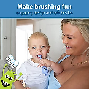 Dr. Brown's ToothScrubber Toothbrush, Three-Sided Toddler Training Toothbrush for Ages 1-4 Years with Suction Cup Base and Color Changing Bristles