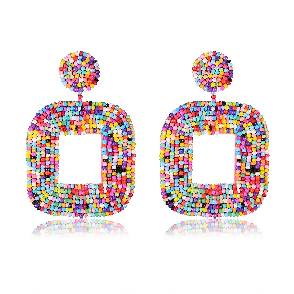XOCARTIGE Bead Drop Earrings for Women Seed Beaded Dangle Earring Studs (A Multicolored)