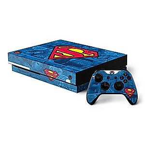 Skinit Decal Gaming Skin compatible with Xbox One X Console and Controller Bundle - Officially Licensed Warner Bros Superman Logo Design