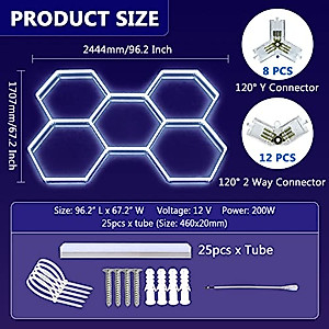 Kweetle LED Hexagon Garage Light, 5 Honeycomb Grid Systems Hexagon LED Lights 200W 20000LM Car Detailing Ceiling Lights Room Decor Lights for Garage Workshop Basement Gym Warehouse(25 Pack)