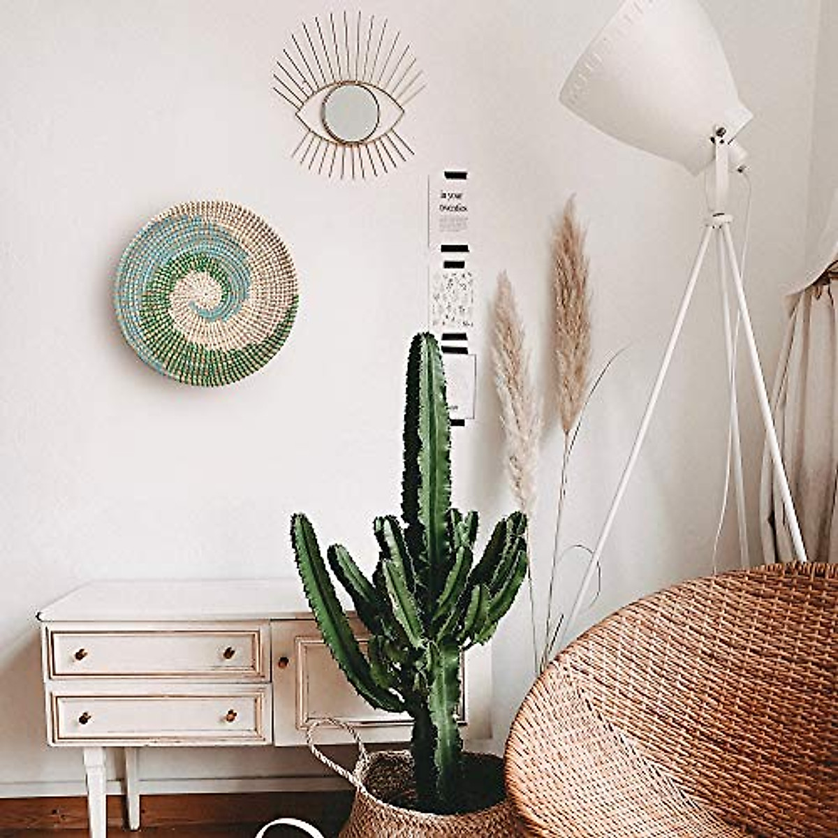 Allegorie Woven Basket Bowl Wall Hanging | Handmade Decorative Bowl with Hook | Chic Boho Décor, Ideal Housewarming Gift for Her | 13 Inches (Green & Blue)