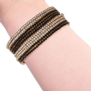 GUESS Goldtone 10 Piece Set with Clear and Black Rhinestone Stretch Bracelets