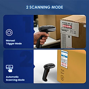 Eyoyo Barcode Scanner, 2500mAh Wireless Barcode Scanner for Inventory, Cordless Vibration Bluetooth Barcode Scanner, Handheld 2D Barcode Scanner Qr Code Scanner for Phone Laptop Tablet and Computer