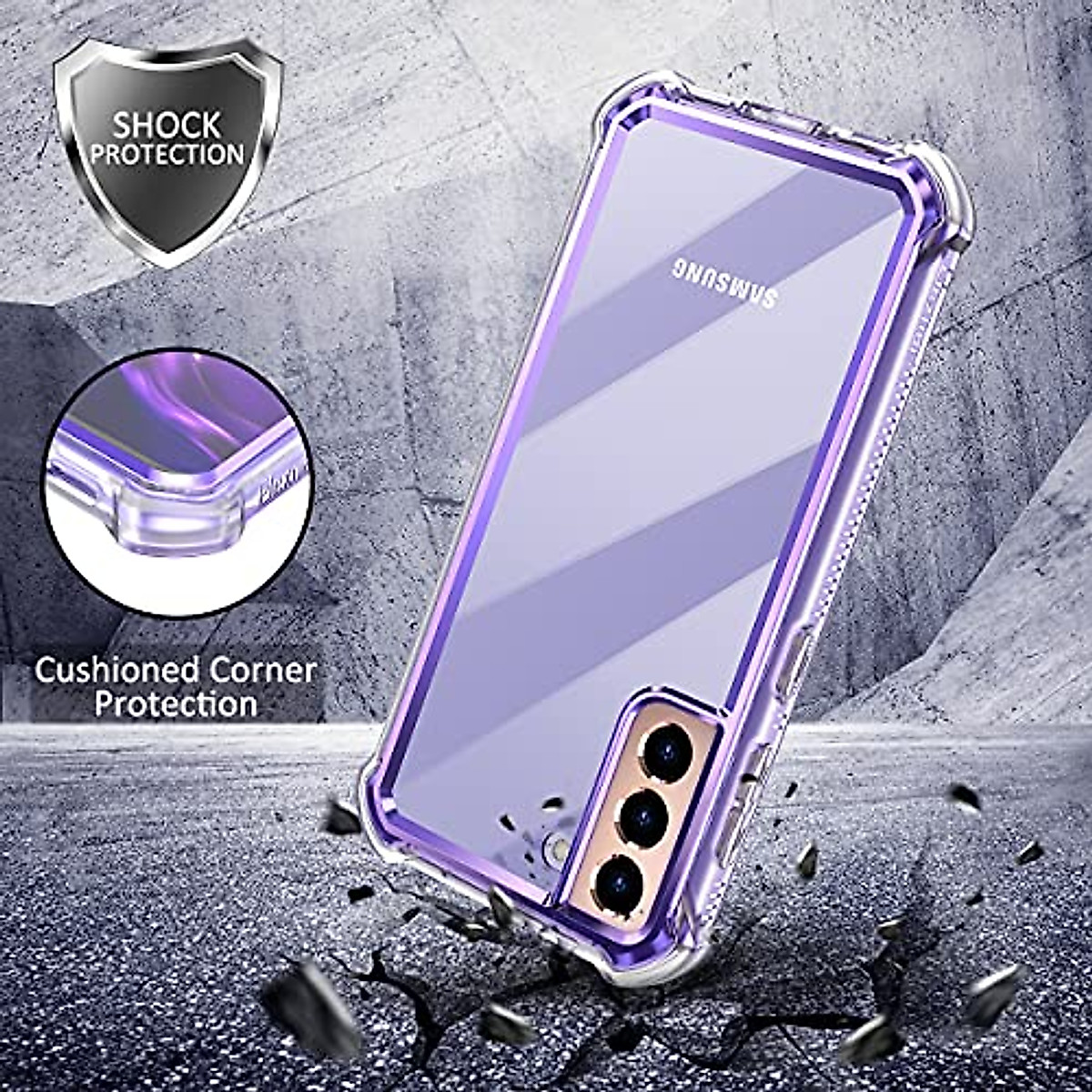 Dexnor Compatible with Samsung Galaxy S21 Plus Case with Screen Protector Electroplated Frame Clear Back Cover Rugged 360 Full Body Protective Shockproof Heavy Duty Bumper for Women -Metallic Purple