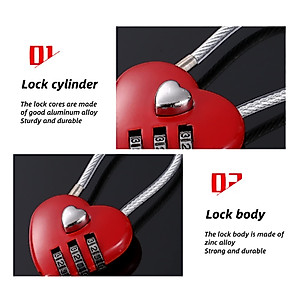 Heart Shaped Lock, 3 Digit Mini Lock, with Love Heart Wire Rope, Password Lock for Luggage, Backpack, Jewelry Box, Entrance Locker