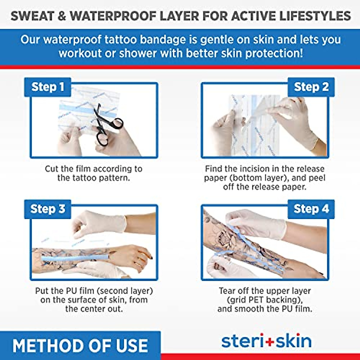 Tattoo Bandage Aftercare Healing Wrap, 6”x 40”, Transparent Sanitary Film Flexible and Breathable Adhesive Waterproof Dressing Tape for Second Skin Derm Protection and Recovery, Scissors Included…