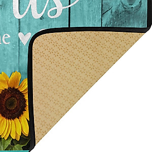 Teal Turquoise Green Wooden Sunflowers Kitchen Rugs Non Slip This is us Our Story Our Home Our Love Kitchen Mats Doormat Bathroom Runner Area Rug for Kitchen Decor, Washable, 39 x 20 Inch