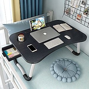 Foldable Bed Table for Laptop,Laptop Desk Table Stand,Laptop Bed Tray Table with Storage Drawer-Cup Holder, Notebook Stand Lap Desk for Writing Reading Eating, Portable Laptop Table for Bed Sofa Floor