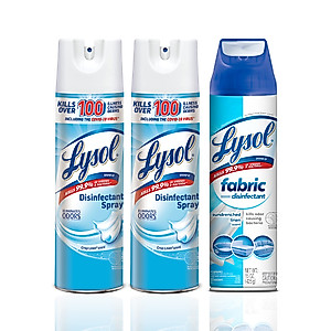 Lysol Disinfectant Spray + Fabric Disinfectant, Sanitizing and Antibacterial Spray, For Disinfecting and Deodorizing, Crisp Linen + Sundrenched Linen, 2 count (19 oz each) + 1 count (15 oz)