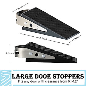 Shackcom Door Stopper, 2 Pack Black Heavy Duty Wedge That Holds Doors Firmly and Doesn’t Budge, Made of Rubber and Stainless Steel, Works on All Floor Surfaces, with Hanger which Easy to Storage