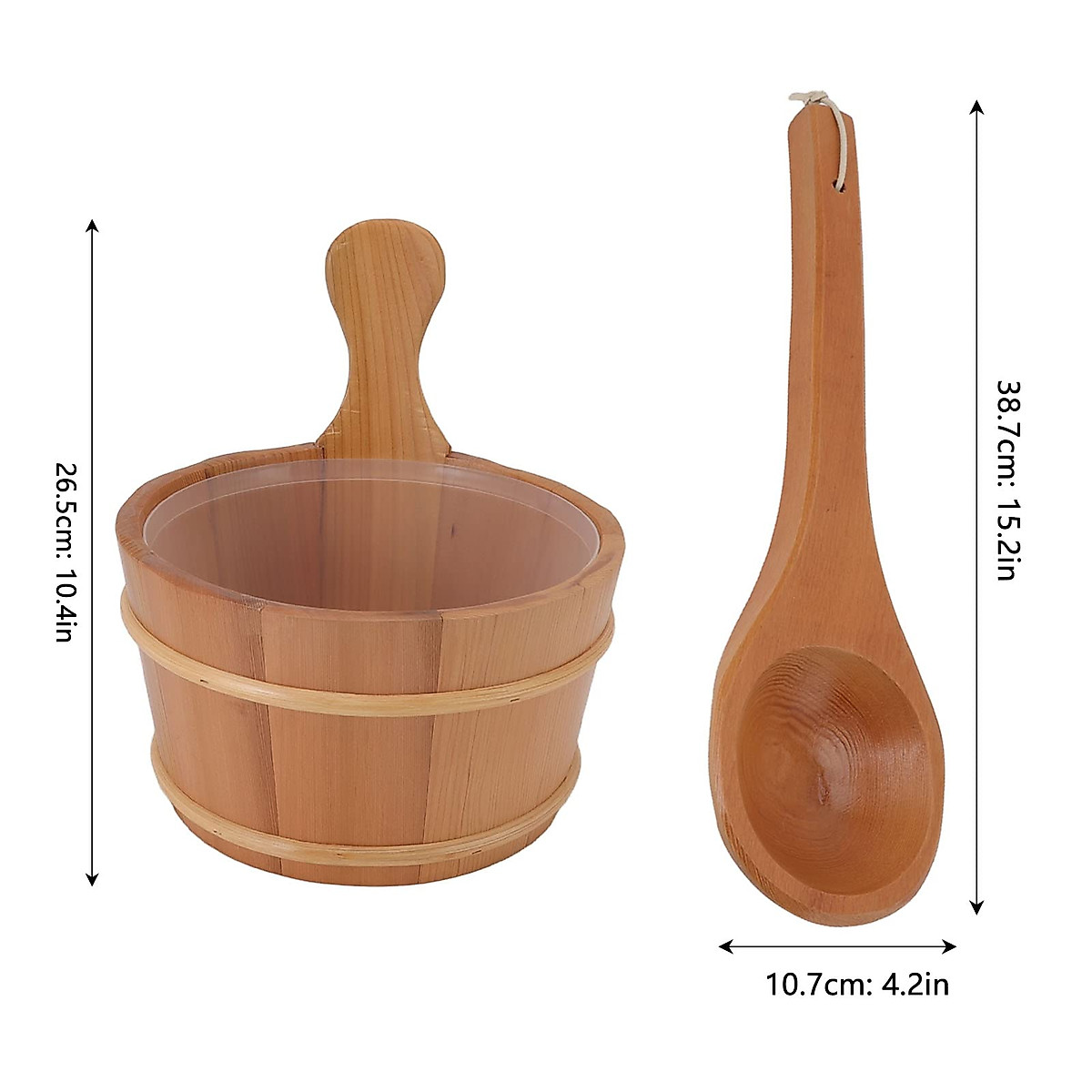 Jeffergarden 4L Wooden Pail Sauna Bucket, Sauna Bucket with Ladle Sauna Bucket and Ladle Set Wooden Hot Tub Barrel Steam Room Water Bucket with Plastic Liner Sauna Spa Accessory