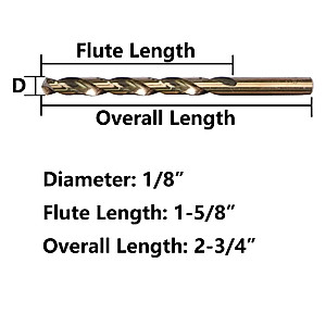 VALYRIANTOOL 1/8" Cobalt Drill Bits(20PCS), M35 HSSCO High Speed Steel Jobber Length Twist Drill Bit Set for Hardened Metal, Stainless Steel, Cast Iron, Plastic and Wood