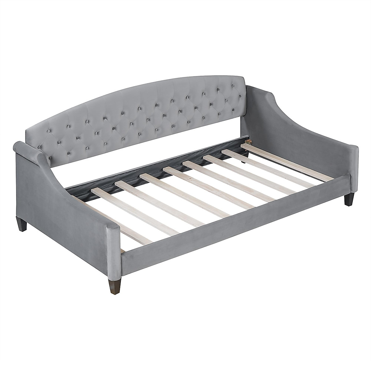 LZ LEISURE ZONE Twin Daybed, Twin Size Luxury Tufted Button Daybed, Upholstered Twin Daybed Frame, Sofa Bed for Bedroom Living Room, Grey