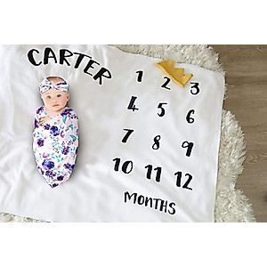 Newborn Receiving Blanket Girl, Stretchy Baby Swaddle Blankets Headband Hat Set, New Born Hospital Outfit Infant Shower Gift, 0-3 Months, Purple Floral