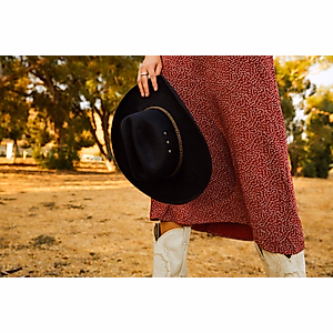 Enimay Western Cowboy & Cowgirl Hat Pinch Front Wide Brim Style (Large | X-Large, Faux Felt Black)