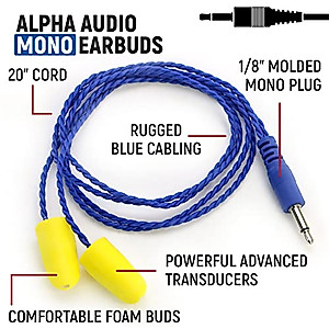 Rugged Alpha Foam Mono Earbud Speakers for Racing Radios Communications Electronics – Connects to 3.5mm Ear Bud Jack