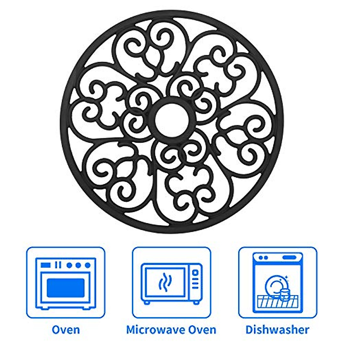 CHEFBEE 3PCS Silicone Trivet Mat - Trivets for Hot Dishes, Table, Countertop, Non-Slip Heat Resistant Modern Kitchen Trivets, Teapot Trivet - Flexible Black Trivet Set