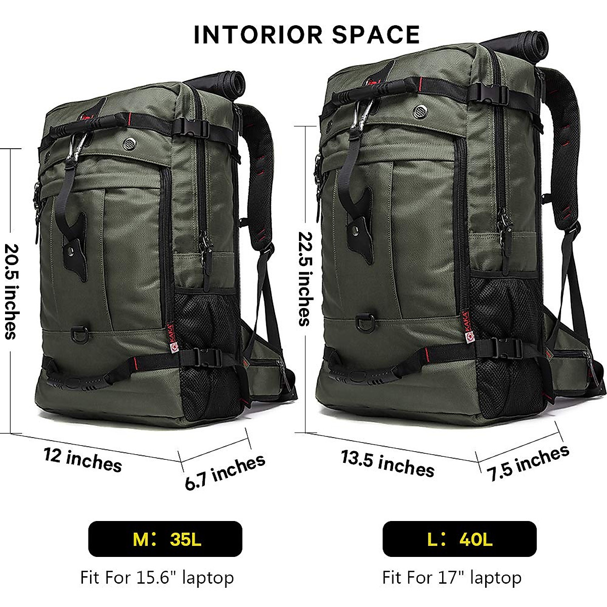 KAKA Travel Backpack, Carry On Backpack Durable Convertible Duffle Bag Fit for 17.3 Inch Laptop for Men and Women(Large 40L)