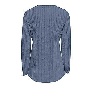 GDJGTA Women's Long Sleeve T Shirt Fashion V Neck Tops Solid Color Casual Blouses,Light Blue,Large