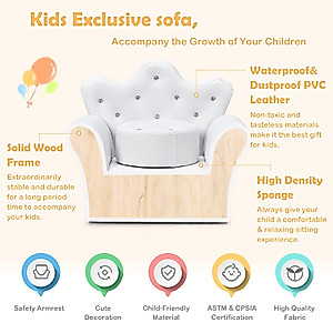 FIREFLOWERY Toddler Chair, Toddler Chairs Comfy, Princess Kids Couch with Ottoman, Toddler Couch with Wooden Frame and PVC Leather, Kids Sofa for Girls and Boys, Ideal for Bedroom, Living Room
