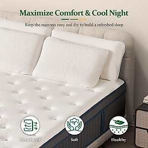 Lechepus TwinXL Mattress, 14Inch Gel Memory Foam with 7-Zone Pocket Spring Mattress TwinXL Size, Cooling Sleep and Pressure Relief, Medium Plush Hybrid Mattresses in Box for Motion Isolation
