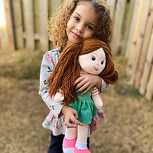 Plushible Soft Baby Doll - 18 Inch Rag Dolls for Girls, Infants & Babies - My First Plush for 1 Year Old - Brown Yarn Hair - Girl Toys - Allie