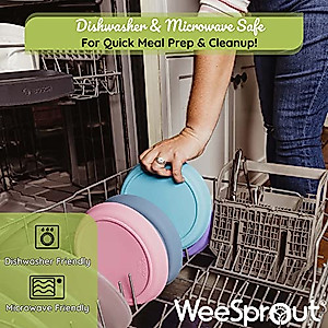 WeeSprout Baby & Toddler Non-Suction Plates with Lids, 100% Food Grade Silicone Plates, Premium Hard Plastic Lids, Unbreakable Design, Microwave & Dishwasher Safe, 3 Pack