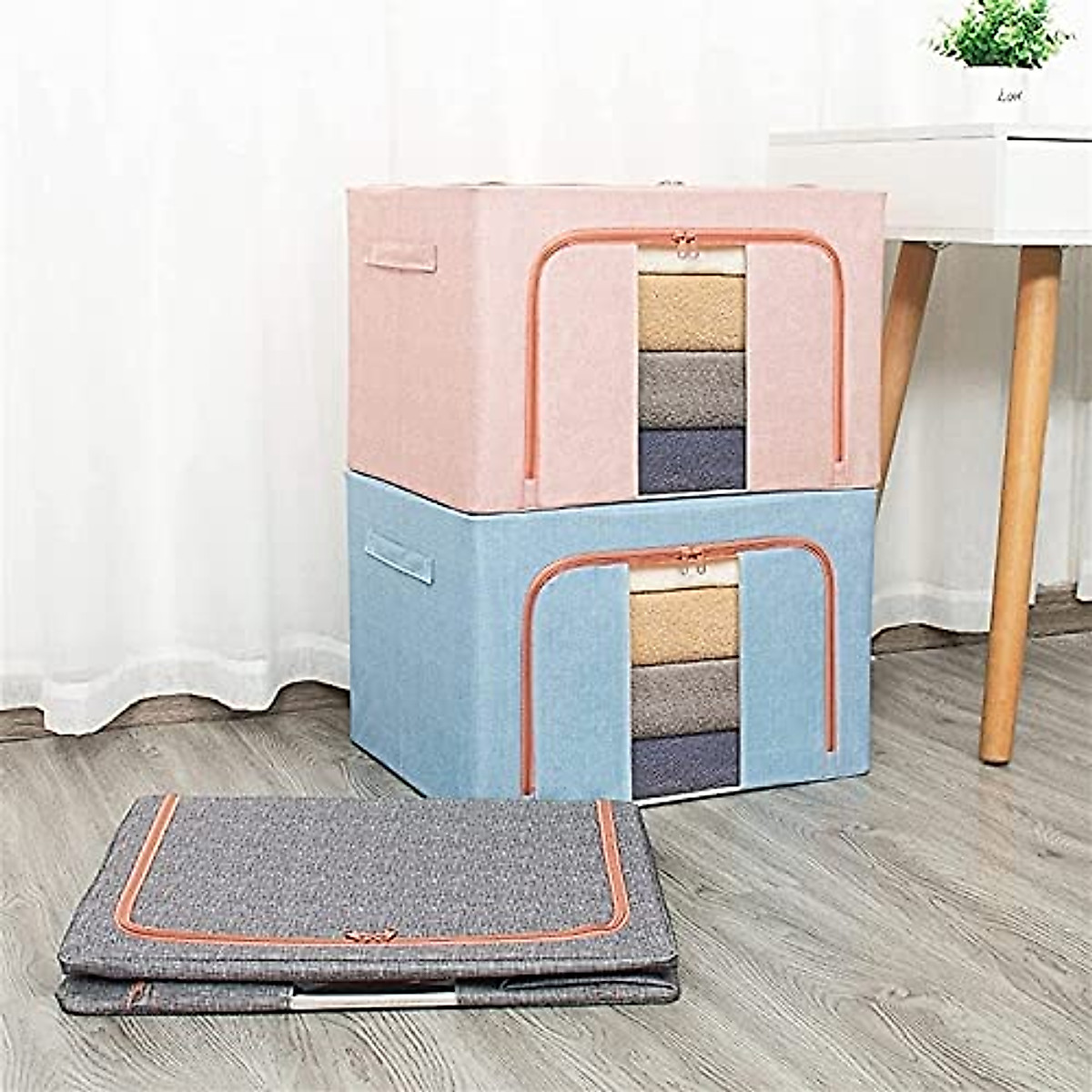 ZyHMW Large Clothes Storage Bag Organizer 3PCS, 66L Clothes Storage Bins, Foldable Closet Organizers Storage Containers