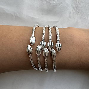 Cocoa Pods Ends .925 Sterling Silver West Indian Bangles Handmade Women Men Bracelets Caribbean Jamaican West Indies Gift Jewelry - PAIR (Made in USA)