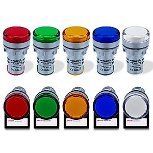 ARLETA 10pcs Energy Saving LED Indicator Light Voltage 12V/24V/110V Current 20mA Mounting Hole Size 22mm(7/8 Inch) Green Yellow Red Blue White (12V)