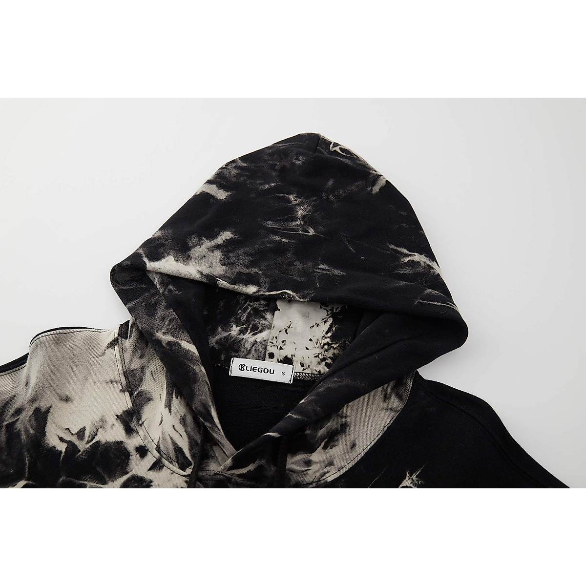 KLIEGOU Mens Tie-Dye Pullover Hooded Sweatshirt (288 Black XL)