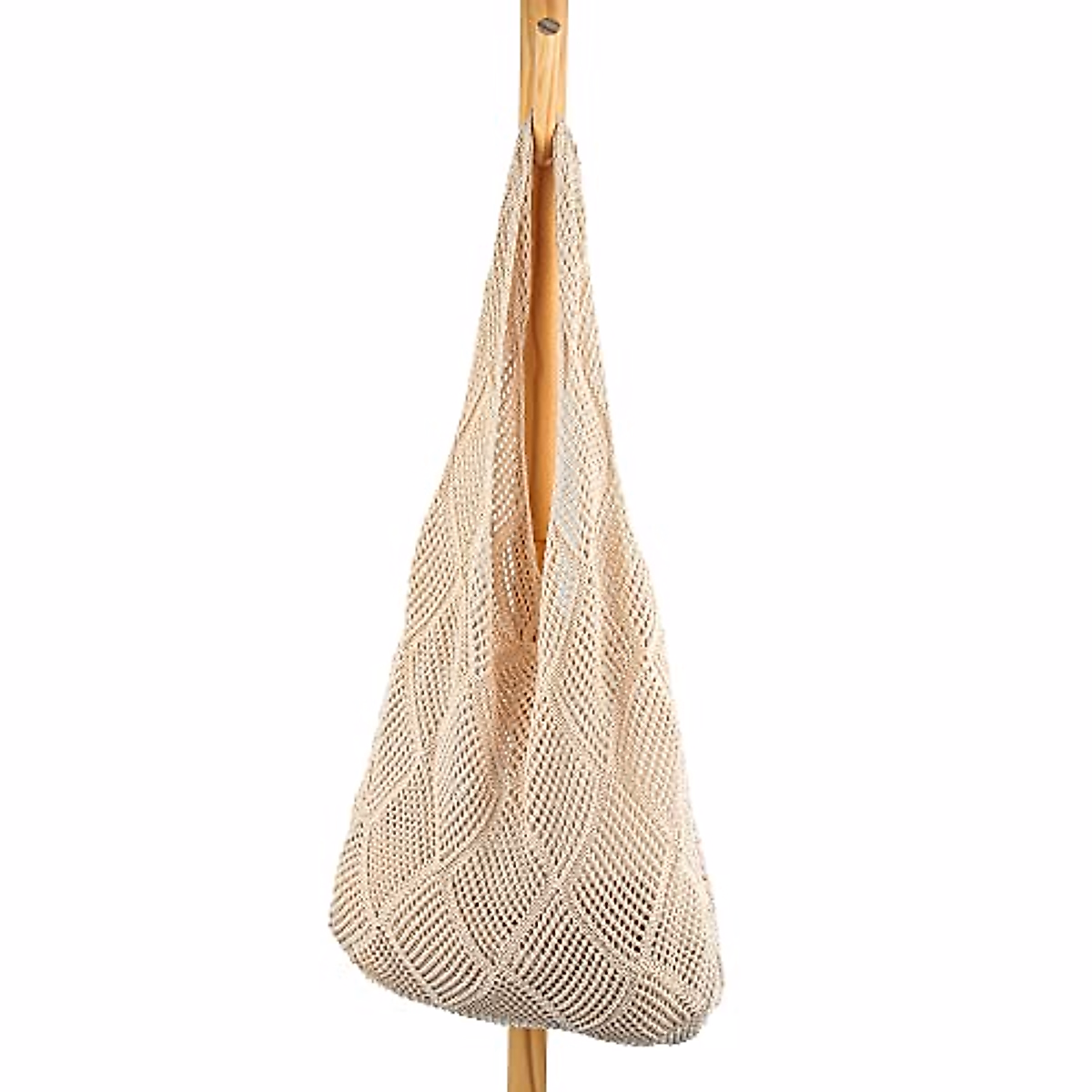 Stizimn Crochet Tote Bag for Women Shoulder Bag Handbags Knitting Hollow Hobo Bag Aesthetic Handmade Weaving Large Capacity (Diamond-shaped Hollow Beige)