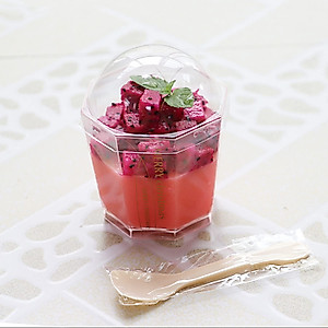 DongAi 25Pcs 6-Ounce Transparent Plastic Dessert Cups,Octagon Clear Plastic Dessert Tumbler Cups Serving Bowls with, 25 Tablespoons and Lids，Pudding Ice Cream Yogurt Candy for at The Parties Weddings