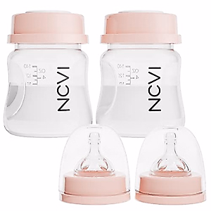 NCVI Breast Milk Storage Bottles, Baby Bottles with Nipples and Travel Caps, Anti-Colic, BPA Free, 4.7oz/140ml, 2 Count