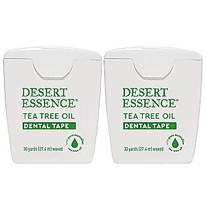 Desert Essence Tea Tree Oil Dental Tape - 30 Yards - Pack of 2 - Naturally Waxed w/Beeswax - Thick Flossing No Shred Tape - On The Go - Removes Food Debris Buildup - Cruelty-Free Antiseptic