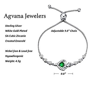 Agvana May Birthstone Jewelry Emerald Bracelet for Women Sterling Silver Tennis Bracelet Rose Flower Heart Bolo Link Bracelets Fine Jewelry Anniversary Birthday Gifts for Women Girls Mom Wife Girlfriend Lady Her