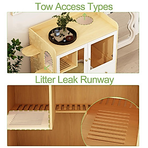 MOOLIVE Large Cat Litter Box Enclosure, Hidden Cat Litterbox Furniture with Drawer and Litter Leak Runway, Wooden Cat House Washroom for Bedroom, Living Room, Can Hold 2 Litterbox, White+Natural