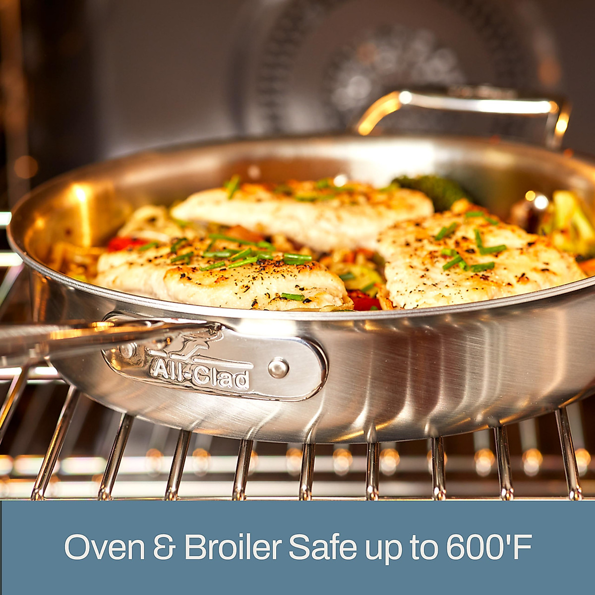 All-Clad D5 5-Ply Brushed Stainless Steel Fry Pan With Lid, 14 Inch, Compatible With Any Stovetop Including Induction, Oven Broiler Safe 600F, Pots and Pans, Frying Pan, Skillet, Cookware, Silver