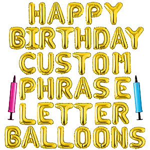 Happy Birthday Balloon Banner Custom Phrase Balloons letter 16 inch Personalized Alphabet Letters Foil Mylar Balloons (Gold)