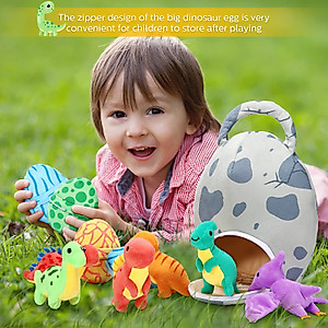 Zhanmai 11 Pcs Dinosaur Stuffed Animal Small Dino Plush Toy and Egg Bag Set Cute Stuffed Dinosaur Animals Plush Toys Soft Dinosaur Stuff Animals for Easter Birthday Dinosaur Themed Party (Classic)