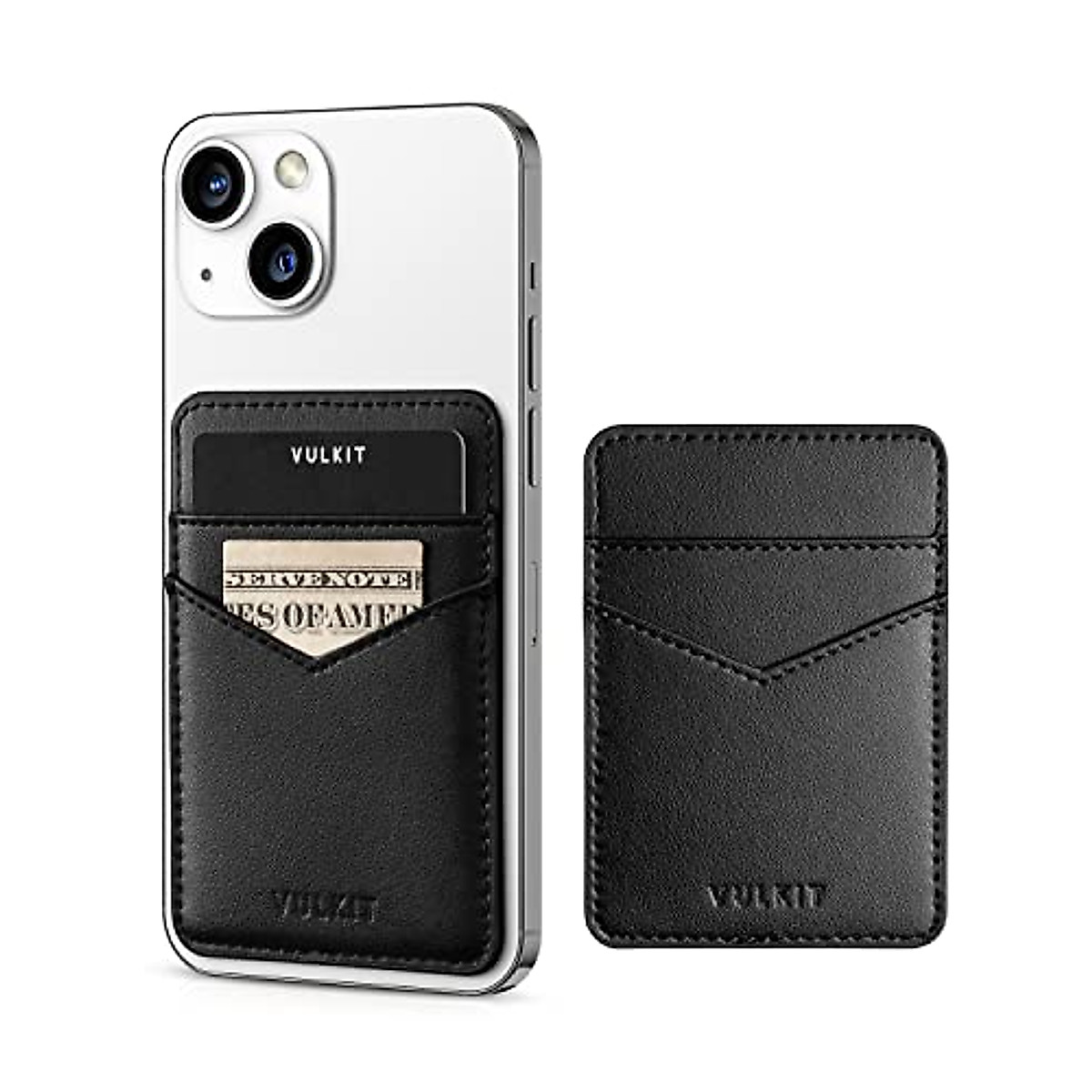 VULKIT Cell Phone Wallet, Card Holder for Back of Phone Leather Adhesive Pocket RFID Blocking Credit Card Sleeves Black
