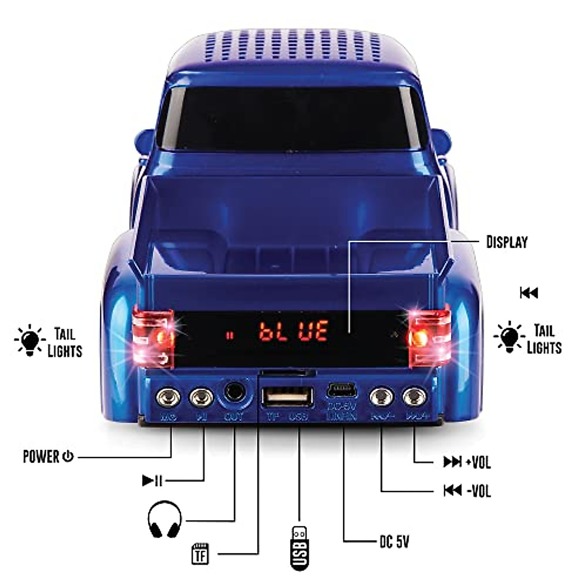 QFX Bluetooth 1956 Pickup Truck Replica Speaker, 3-inch Speakers, Hands Free Link, Built-in Microphone, FM Radio and LED Party Lights, Blue - BT-1956 BL