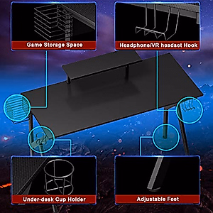 Tangkula Gaming Desk Computer Desk, Gaming Workstation with Cup and Headphone Holder, K-Shaped Gamer Table, PC Laptop Table for Pro Gamer