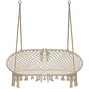 Sorbus Hammock Chair Macrame Hanging Swing Bench, Perfect for Indoor, Outdoor, Teens Girl Bedroom, Home, Room, Patio, Deck, Yard, Garden, Knitted Floating Swinging Bench, (Double Swing)