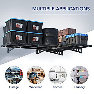 FLEXIMOUNTS 2-Pack 2x4ft Corner Wall Shelving Garage Storage Rack, 24-inch-by-48-inch Floating Shelves, Black